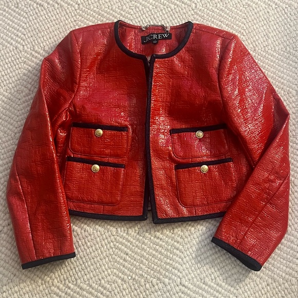 J. Crew | Jackets & Coats | J Crew Red Patent Lady Jacket With Navy ...